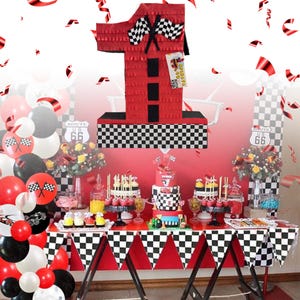 Number One Race Car Pinata, Red Checkered Flag Pinata for First ...