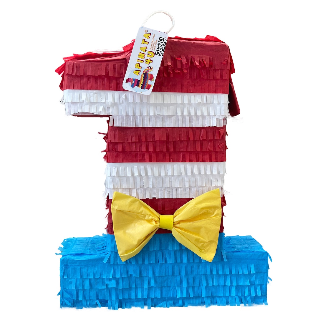 20” Tall Number One Pinata Carnival Themed Red Blue White Yellow Bowtie ...