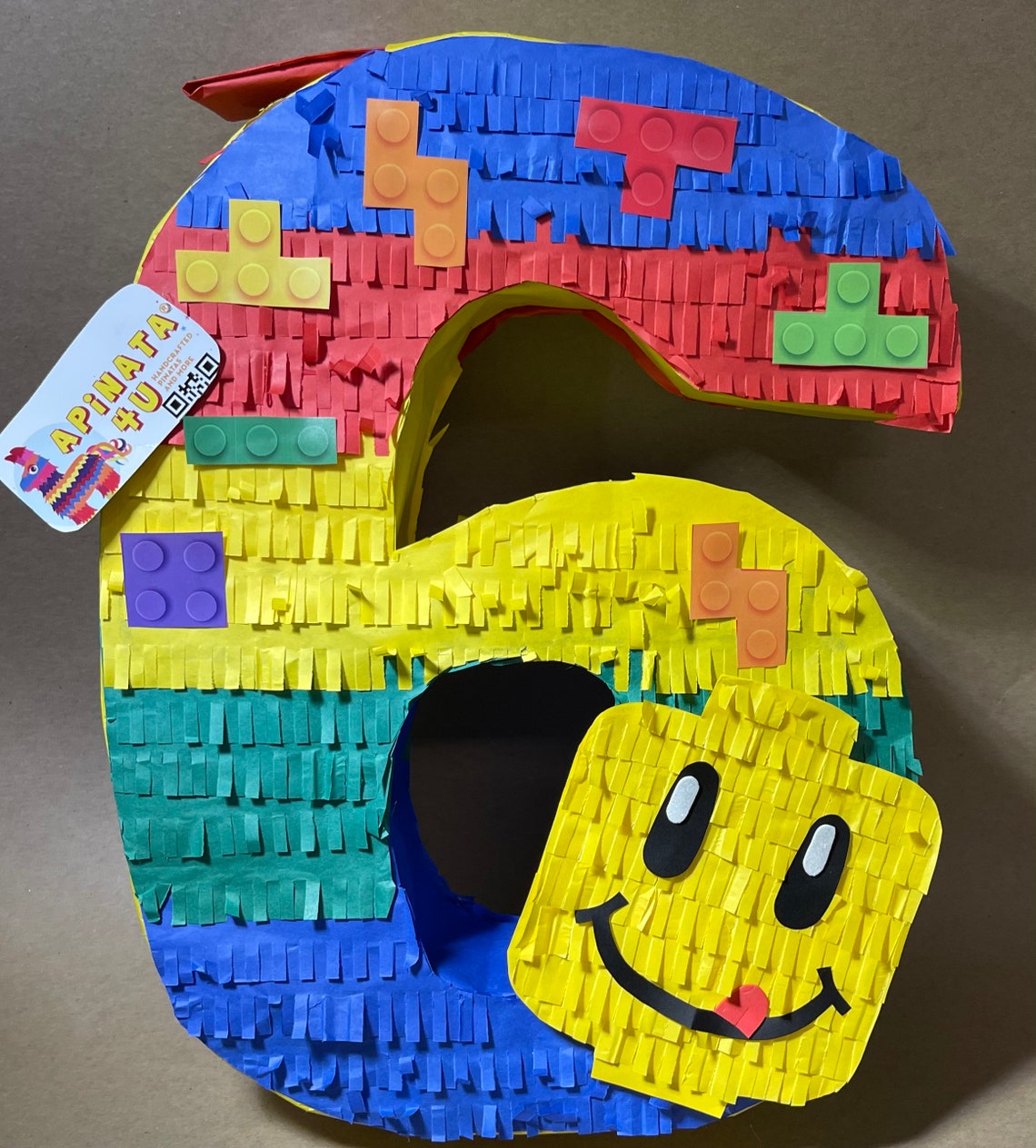 20 Tall Number Six Pinata Building Block Themed Bricks Colorful Party ...