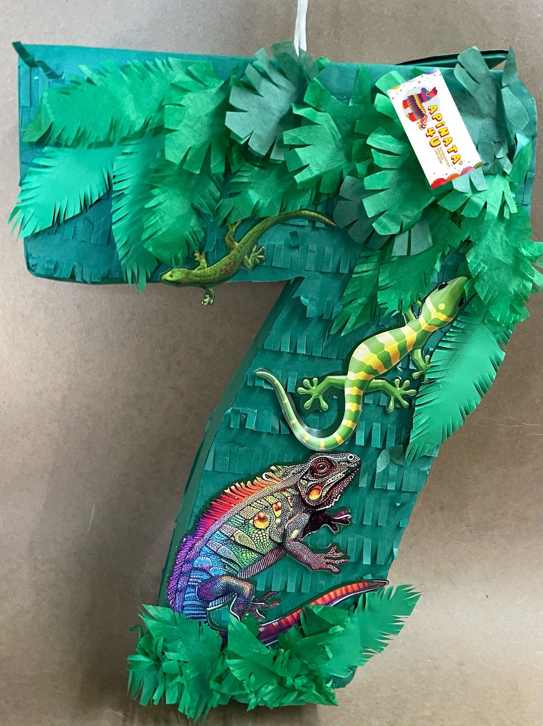 20” Tall Lizards Themed Number Seven Pinata Green Color 7th Birthday ...