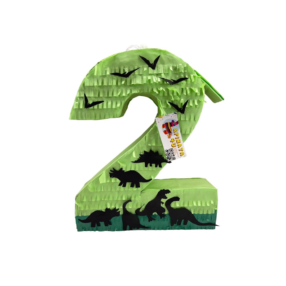 Number Two Green Pinata, Dinosaur Themed, Perfect for Second Birthday ...