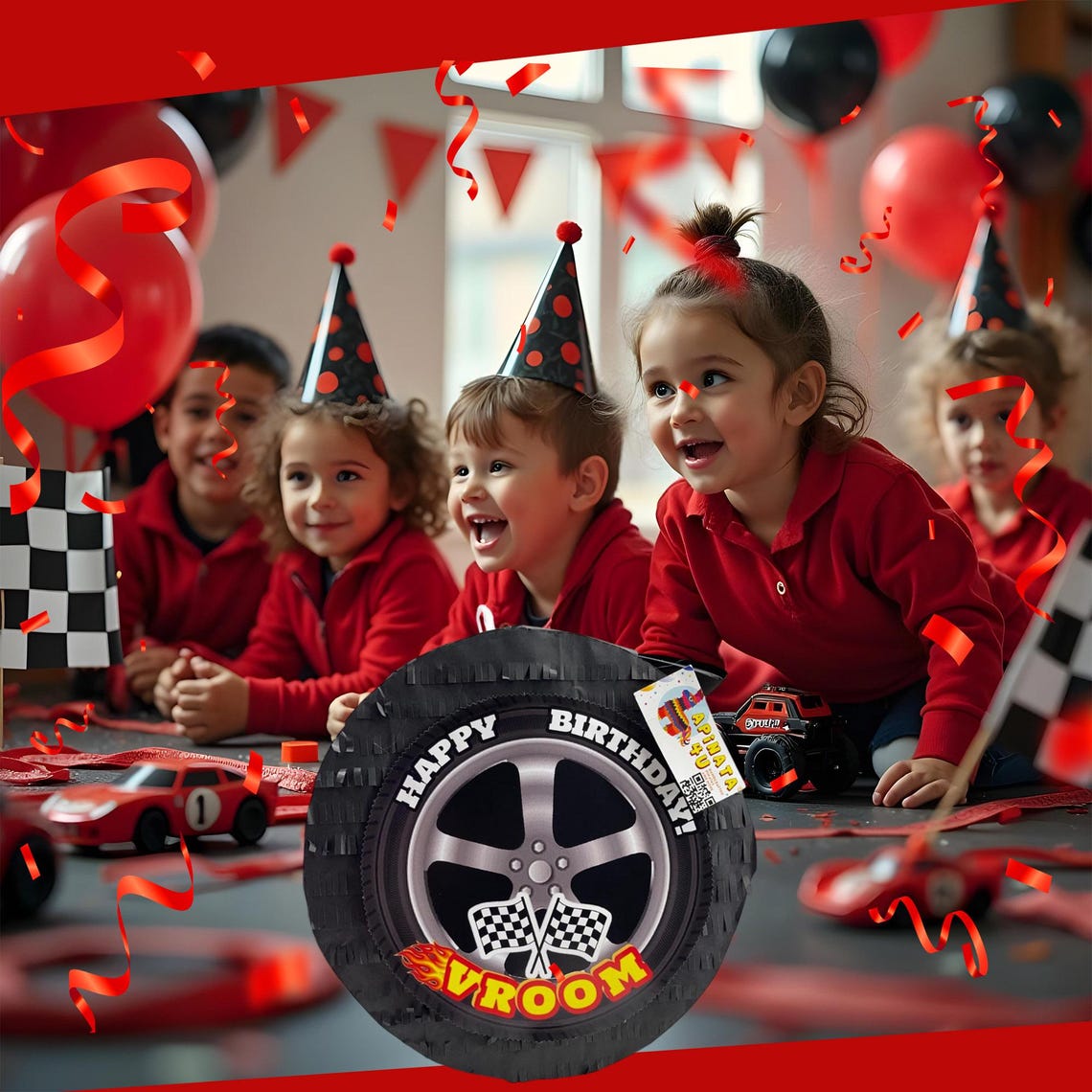 Race Car Tire Pinata, Black Checkered Flag Design, Motorsport Theme ...