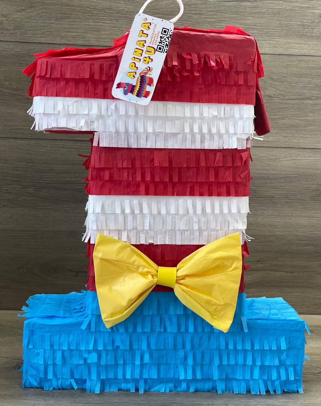 20 Tall Number One Pinata Carnival Themed Red Blue White Yellow Bowtie ...
