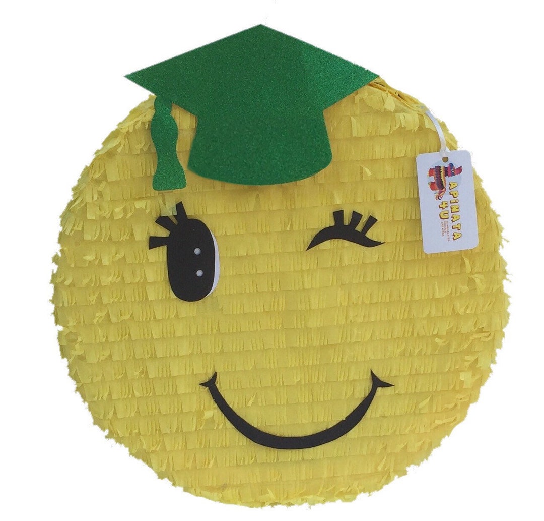 Emoji Pinata With Green Cap for Graduation Party, Yellow Color Emoji ...
