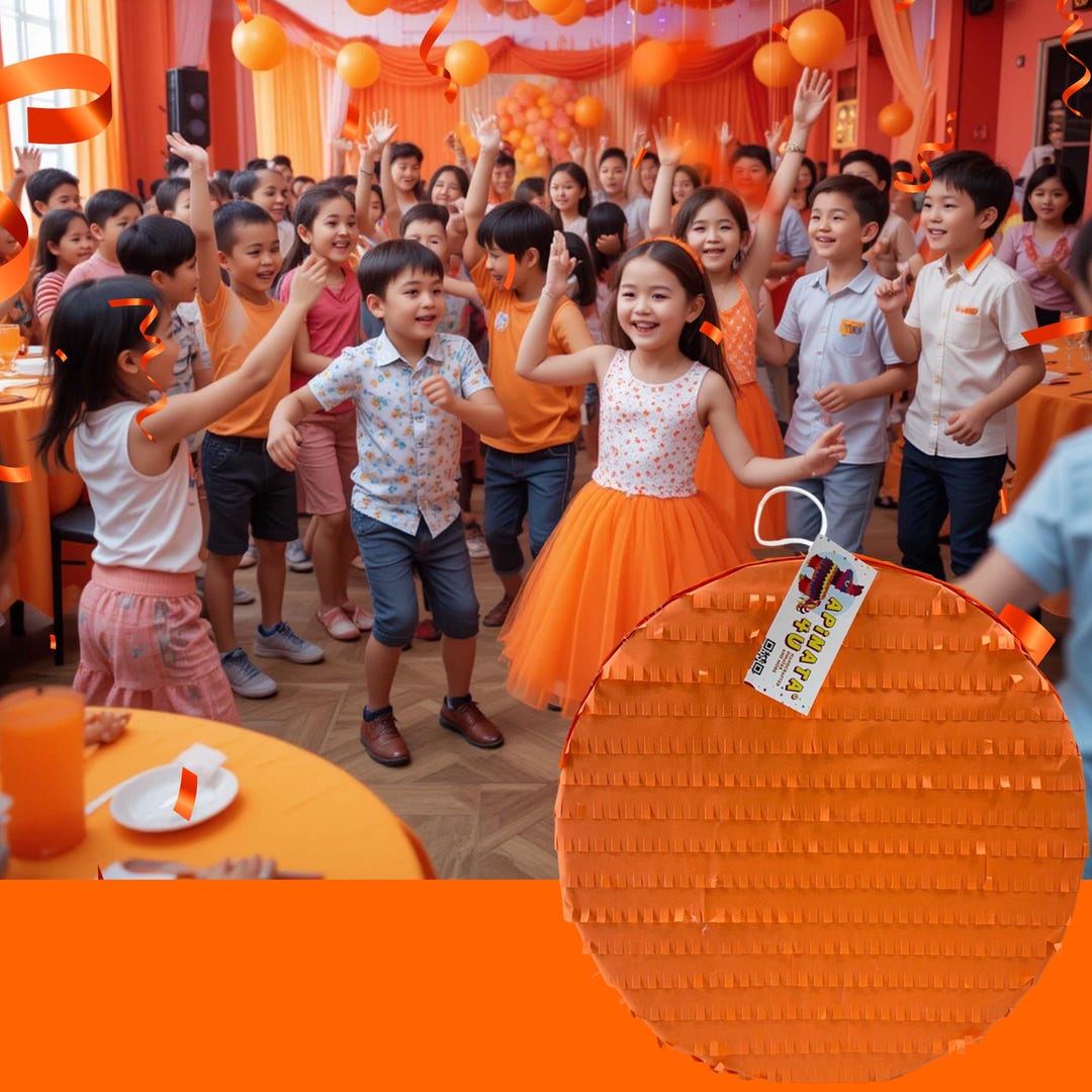 Round Shape Orange Pinata, Solid Color Blank Pinata for Kids Birthday ...