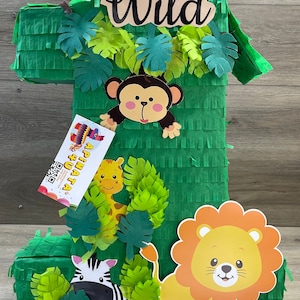Number One Animal Themed Pinata for 1st Birthday, Zoo Animal Fun Party ...