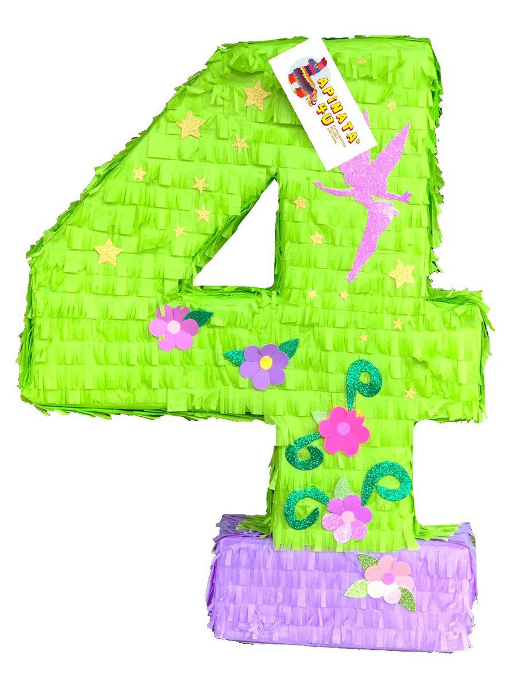 20'' Tall Number Four Piñata With Flowers Fairy Theme - Etsy