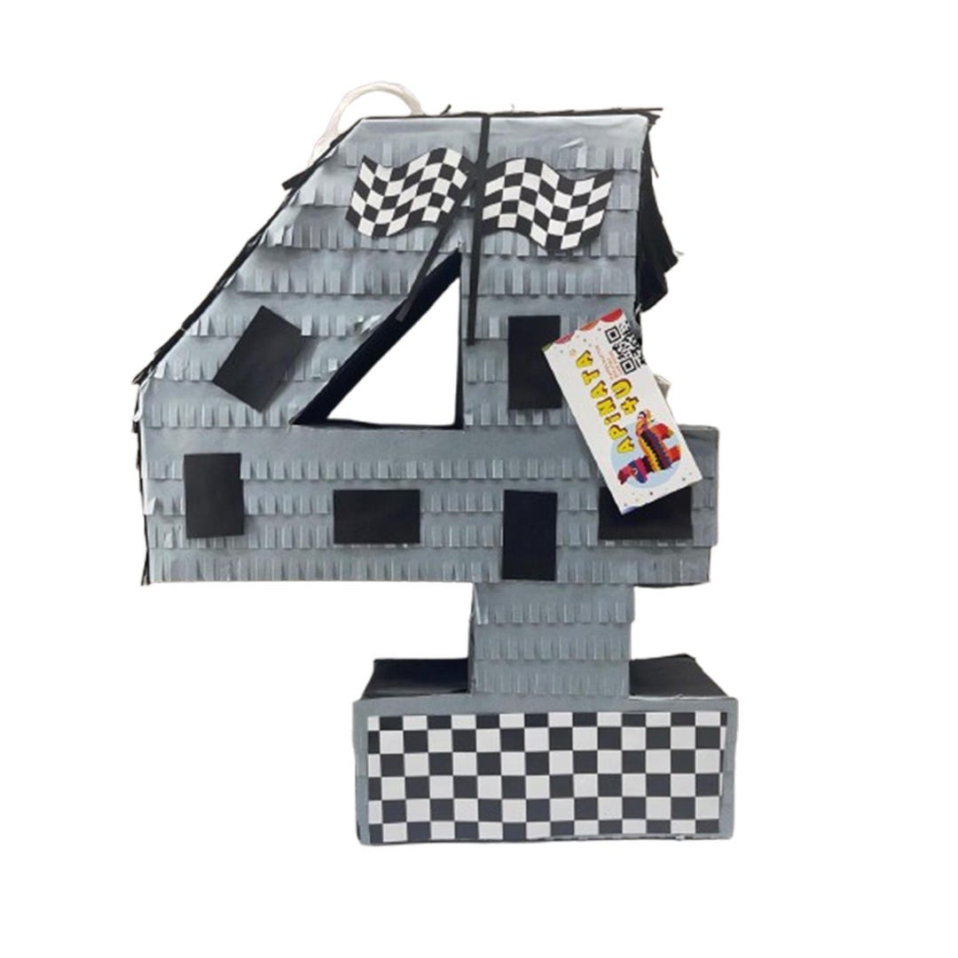 Number Four Race Car Pinata, Black Checkered Flag Pinata for 4th ...