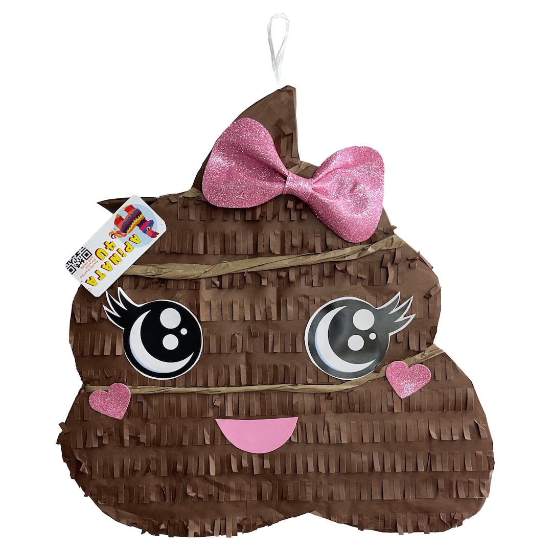 Handcrafted Poop Emoji Pinata With Pink Bow, Custom Made Pinata for Fun ...