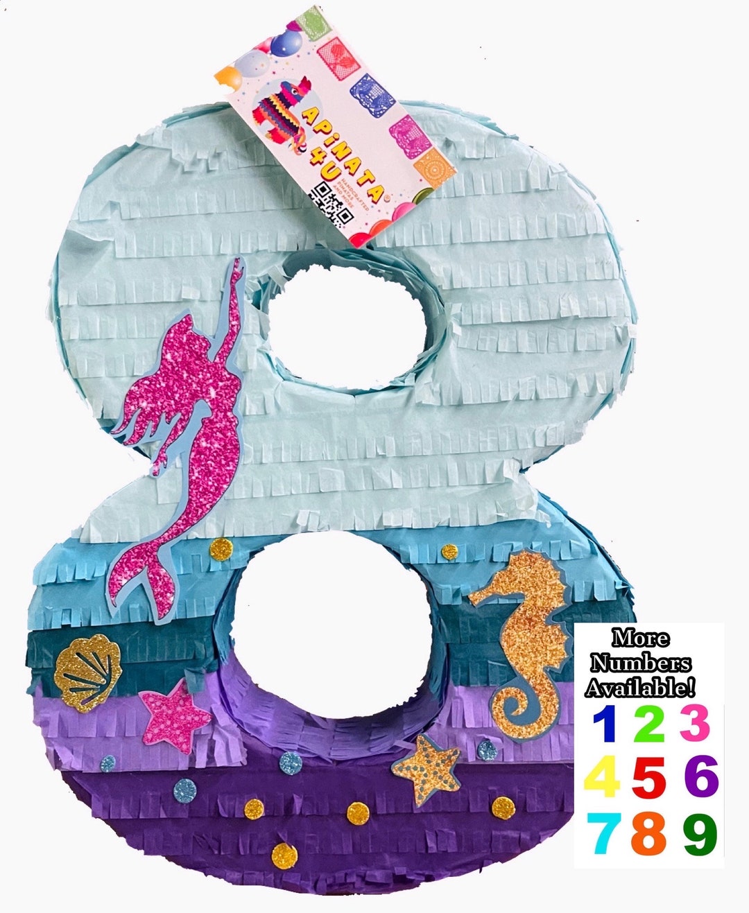 20” Tall Number Eight Pinata Mermaid Themed for 8th Bday Mermaid ...