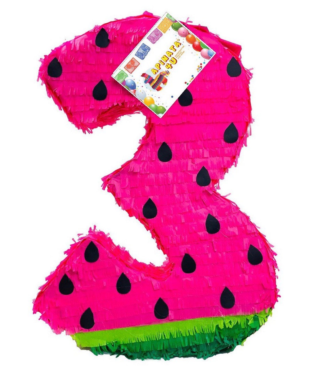 20'' Tall Number Three Pinata Watermelon Theme Pink Color - Etsy