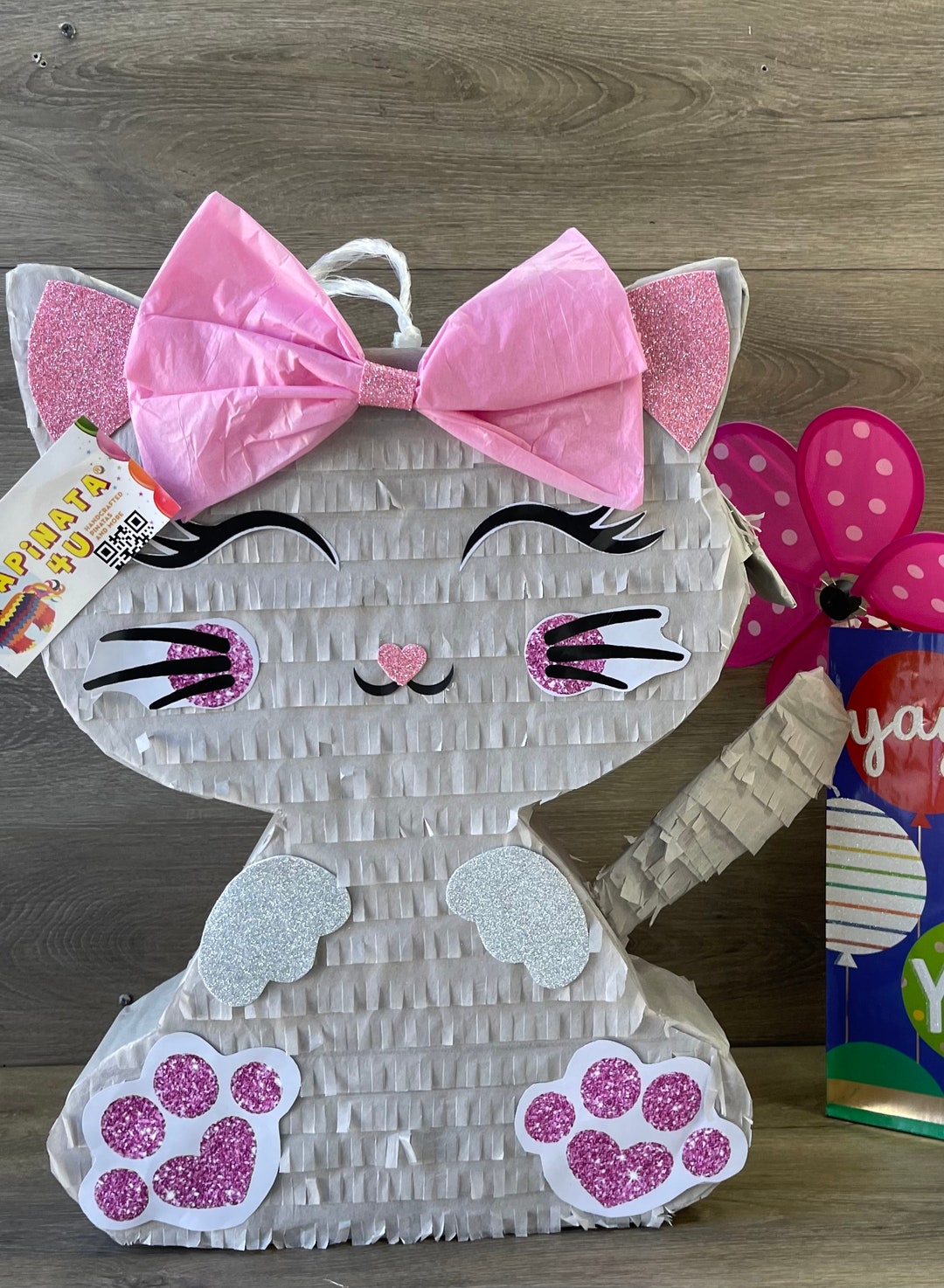Cute Kitty Cat Pinata Birthday White Color With Pink Bow - Etsy