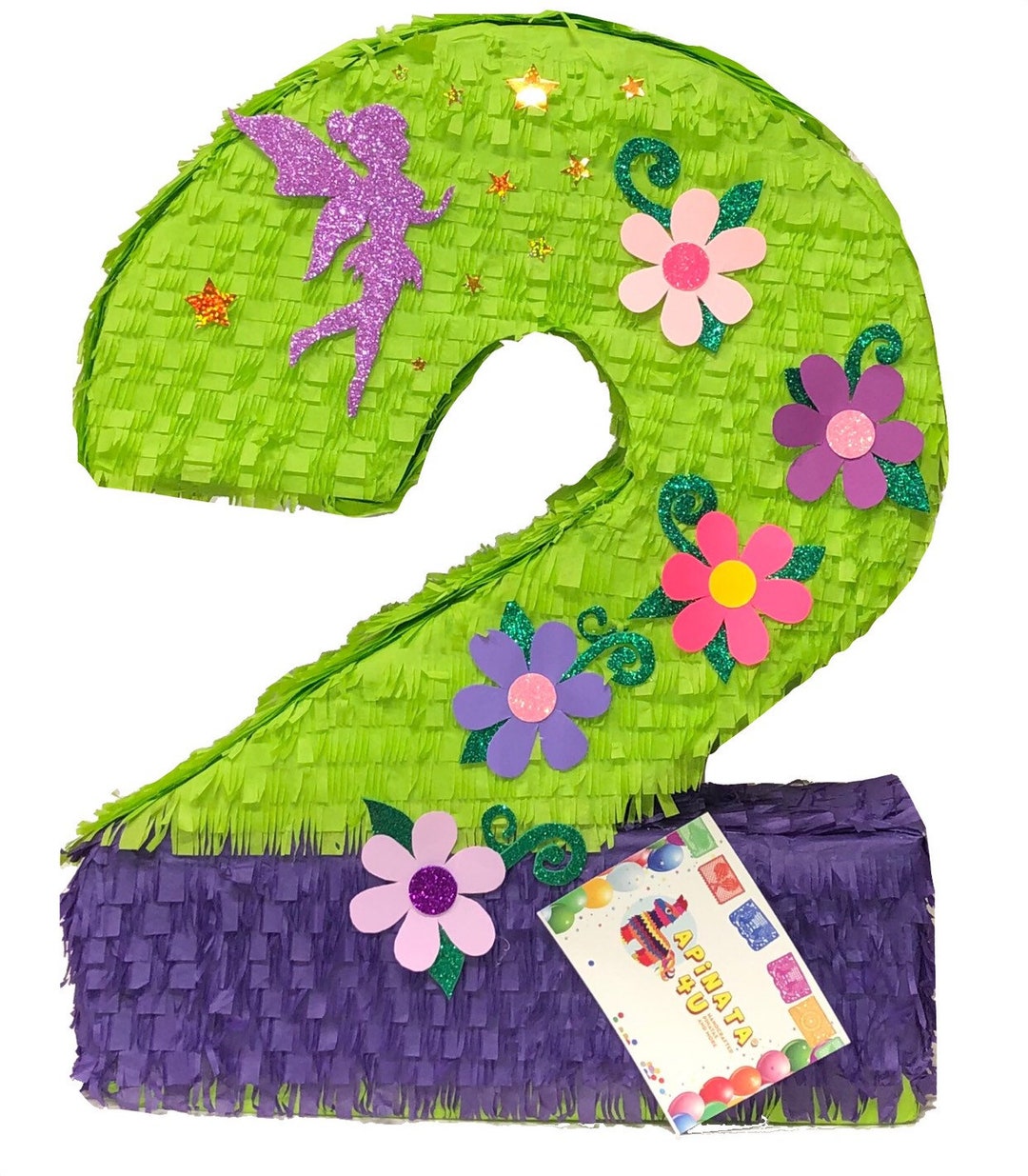 Fairy Themed Number 2 Pinata, Green and Purple Floral Party Decoration ...