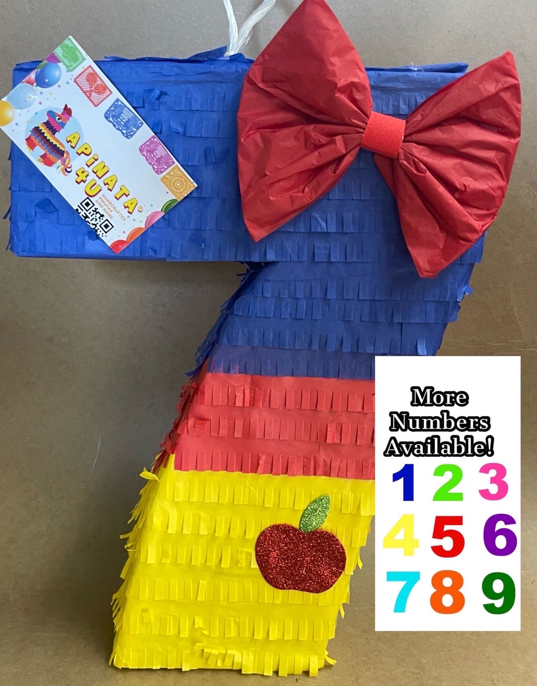 20” Tall Number Seven Pinata for 7th Birthday Seventh Princess Party ...