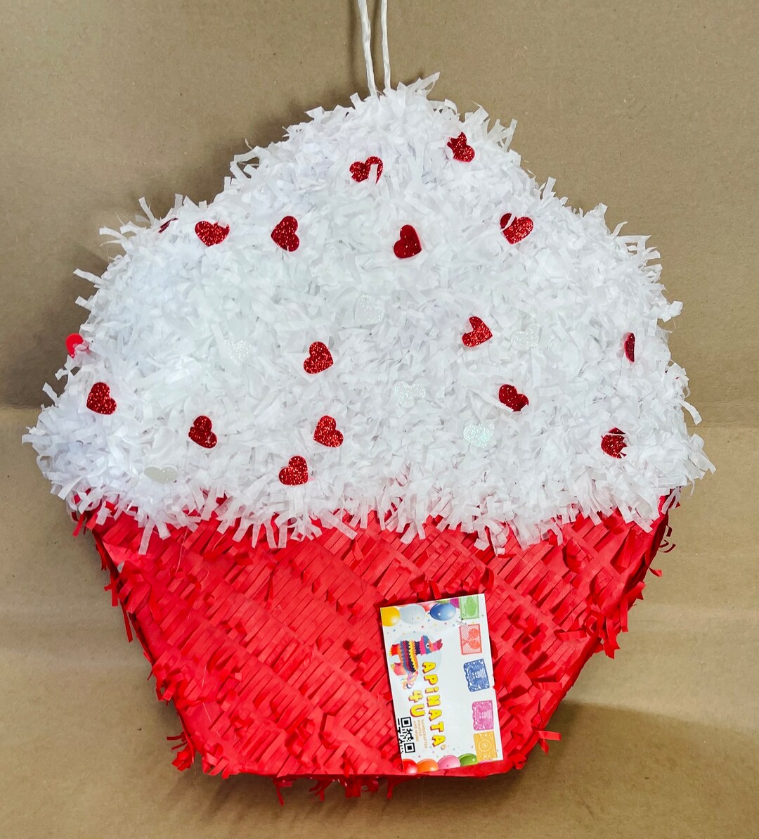 Valentine's Day Cupcake Pinata Red White Color With Glitter Hearts ...