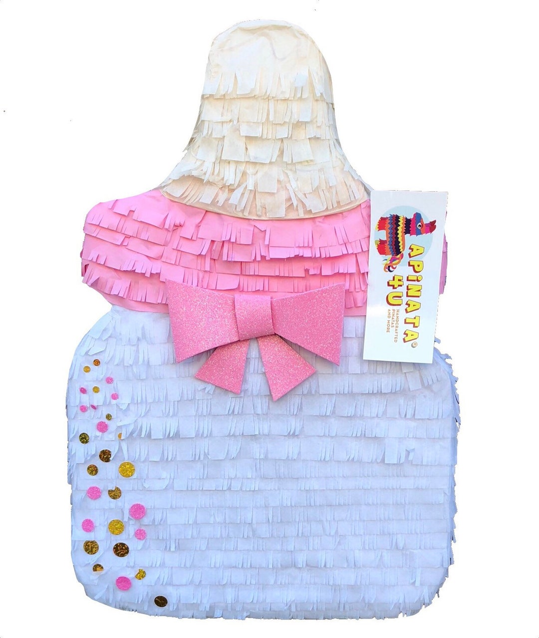 Bottle Pinata With Bow, Baby Girl Pinata With Pink & Gold Glitter ...