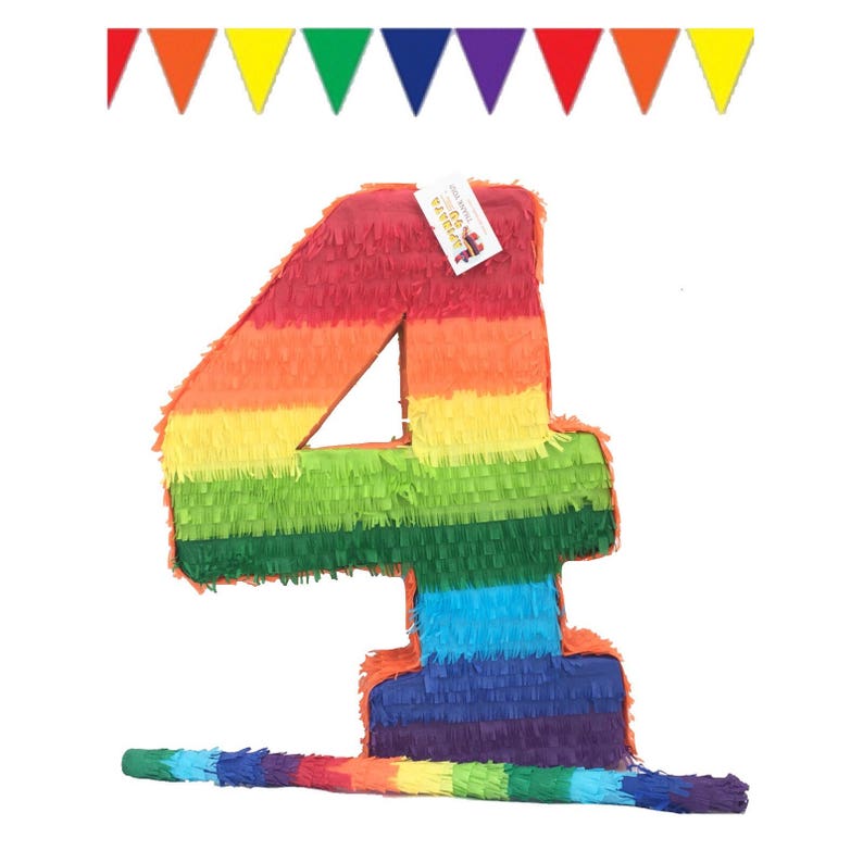 APINATA4U 20” Number Four Pinata Rainbow Colors Rainbow Birthday Party ...
