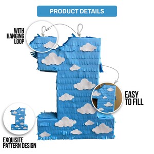 Cloud Themed Number 1 Pinata for 1st Birthday Party Celebrations, Kids ...