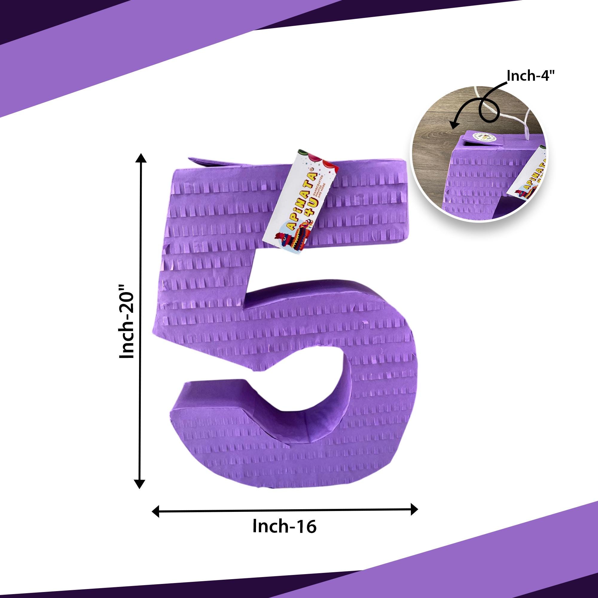 Number 5 Purple Color Pinata, Fifth Anniversary Decor, Kids Birthday ...
