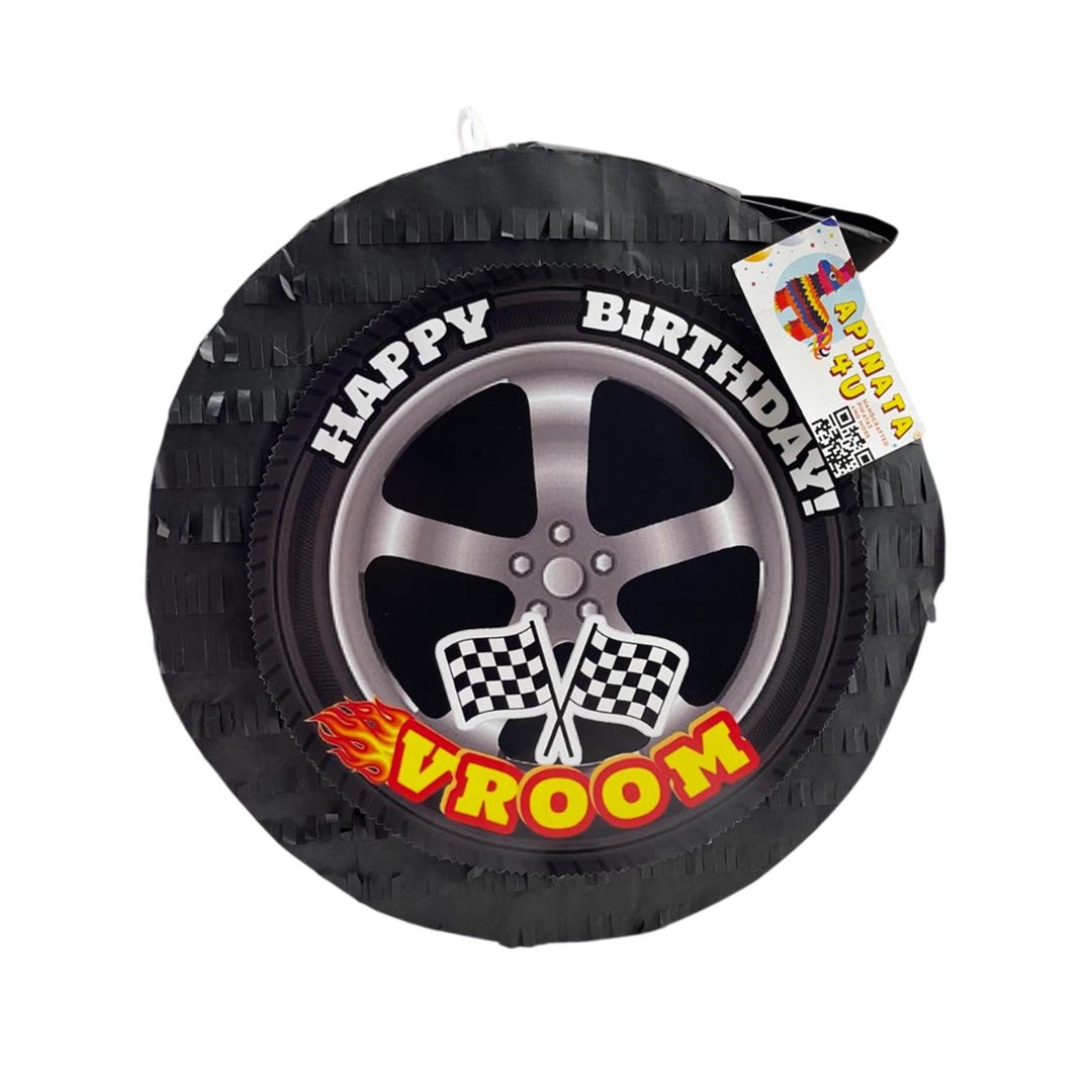 Race Car Tire Pinata, Black Checkered Flag Design, Motorsport Theme ...