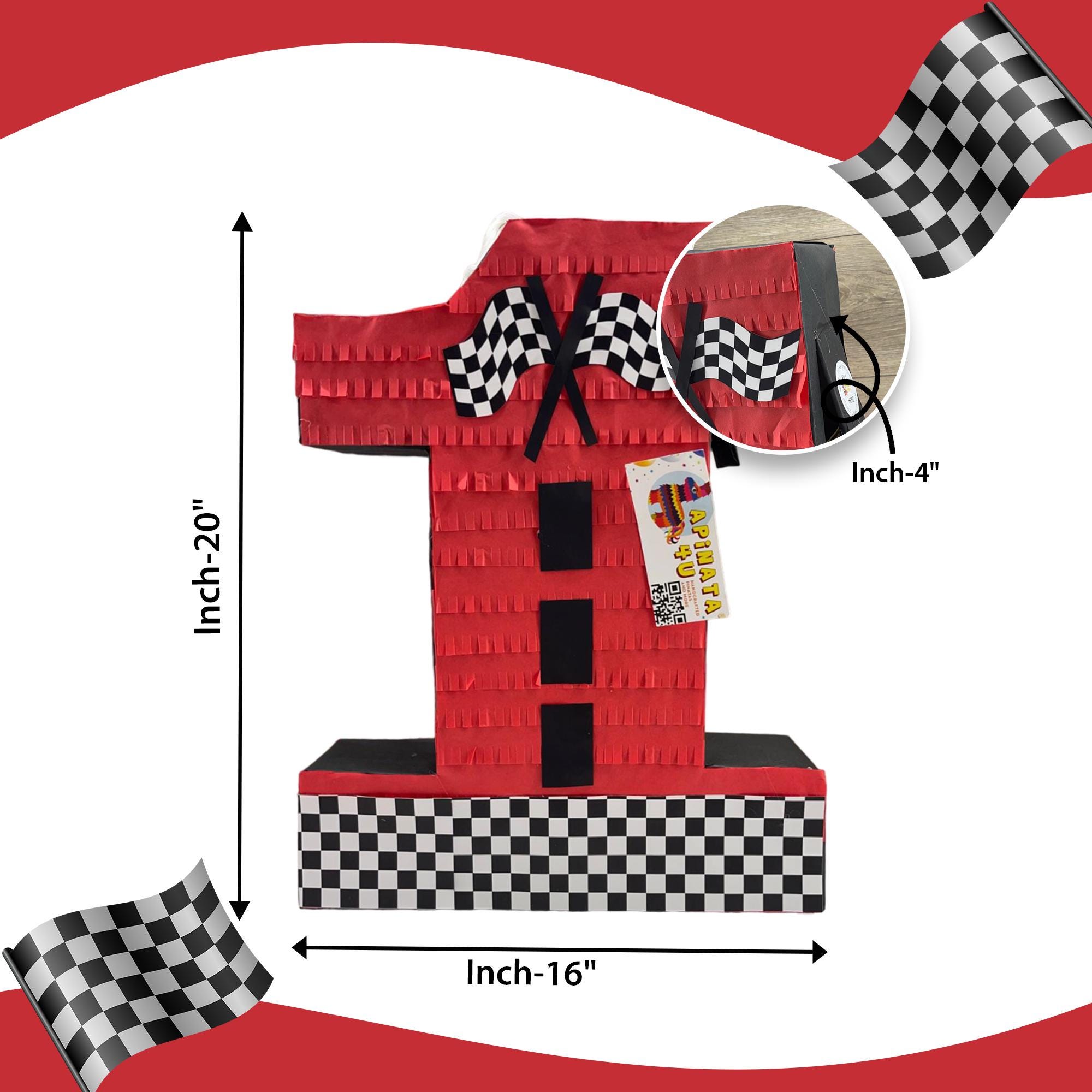 Number One Race Car Pinata, Red Checkered Flag Pinata for First ...