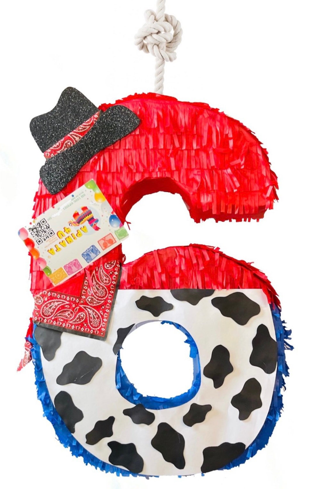 New! 20'' Tall Cowboy Number Six Piñata Cowboy Themed Birthday Party ...