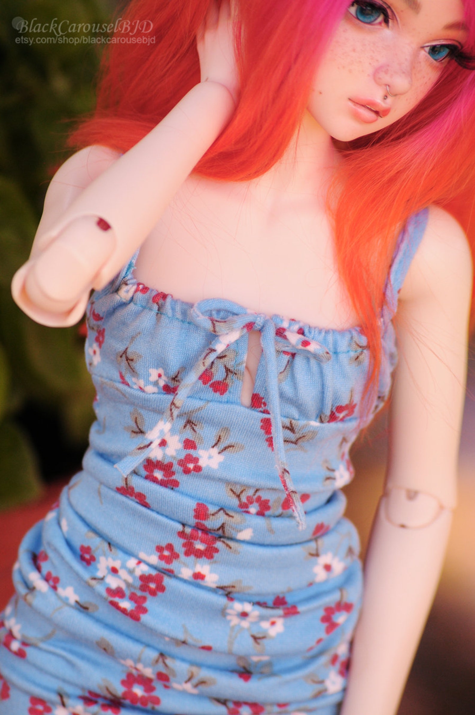 Blue Floral Ruched Mini Dress - Bjd Abjd Balljointed Doll Ball Jointed ...