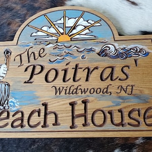 Personalized Beach House or Island House Carved Wood Sign - Pelican - Etsy