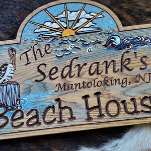 Personalized Beach House or Island House Carved Wood Sign - Pelican - Etsy