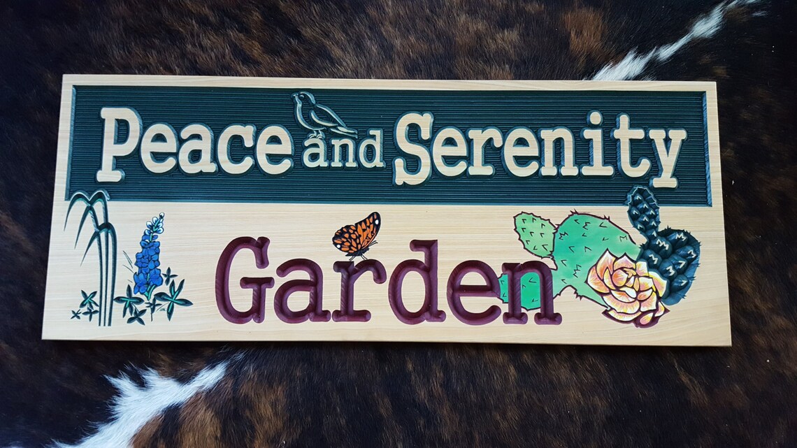 Peace and Serenity Garden Carved Wood Sign Hand Painted | Etsy
