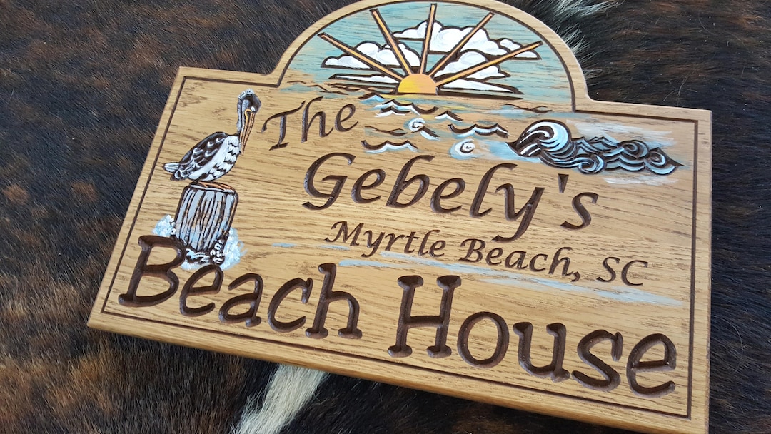 Personalized Beach House or Island House Carved Wood Sign - Pelican - Etsy
