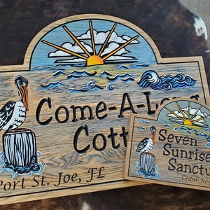 Personalized Beach House or Island House Carved Wood Sign - Pelican - Etsy