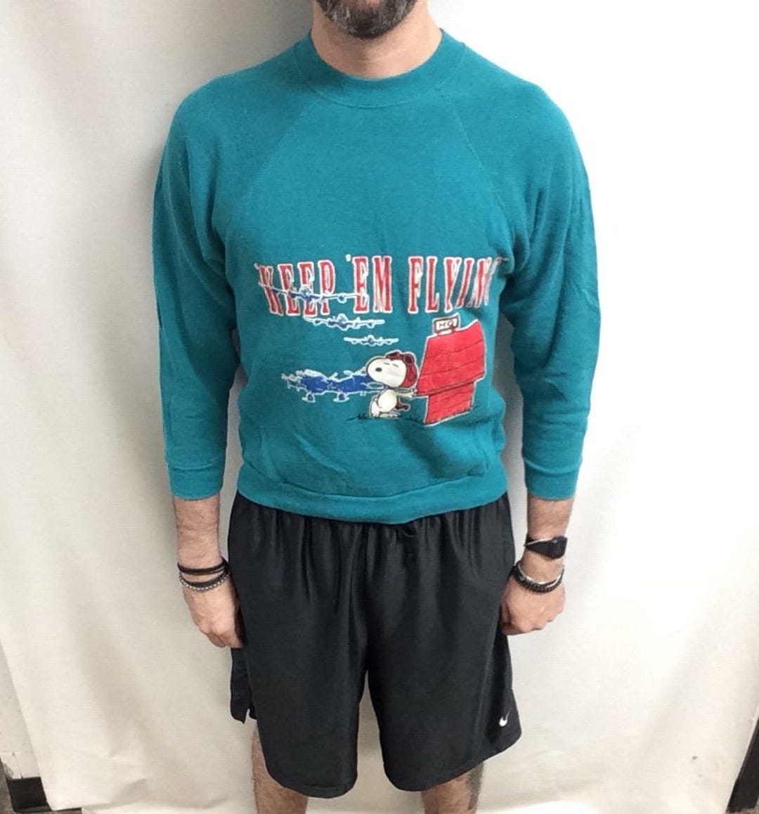 Vintage 50's (1958) Snoopy & Friends Keep ‘em Flying Artex Brand Teal ...
