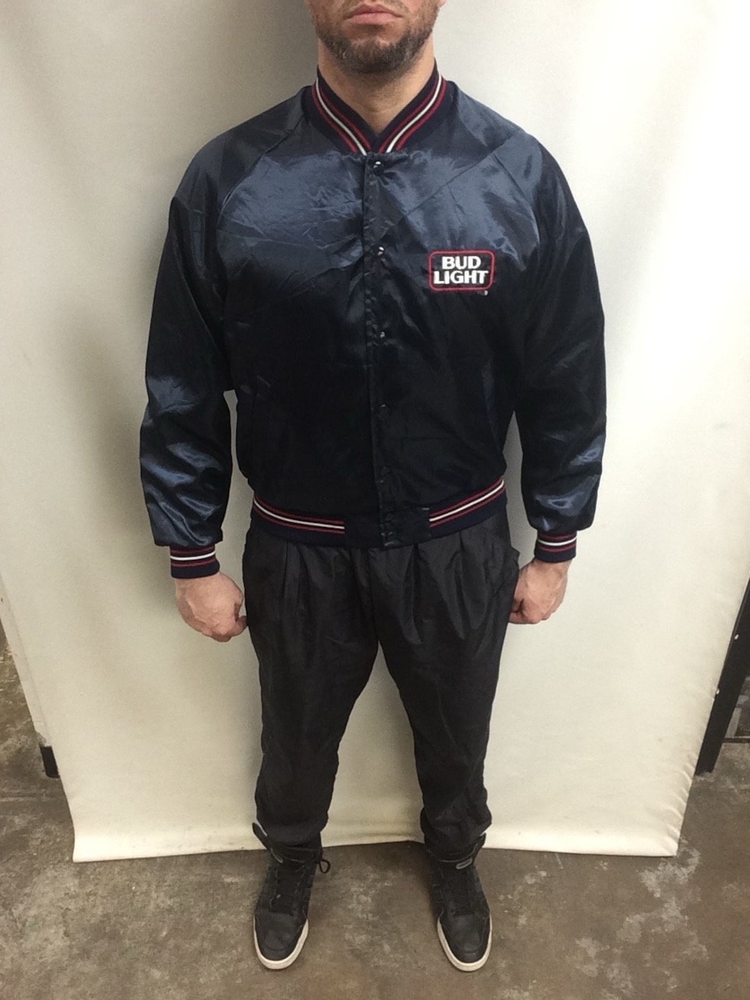 Vintage 80’s-90’s Bud Light Classic Navy Blue Nylon Varsity Bomber ...