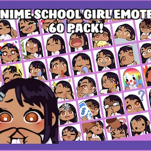 Anime Chibi School Girl Emotes Brown Eyes, Black Hair, Bangs, Tan Skin ...