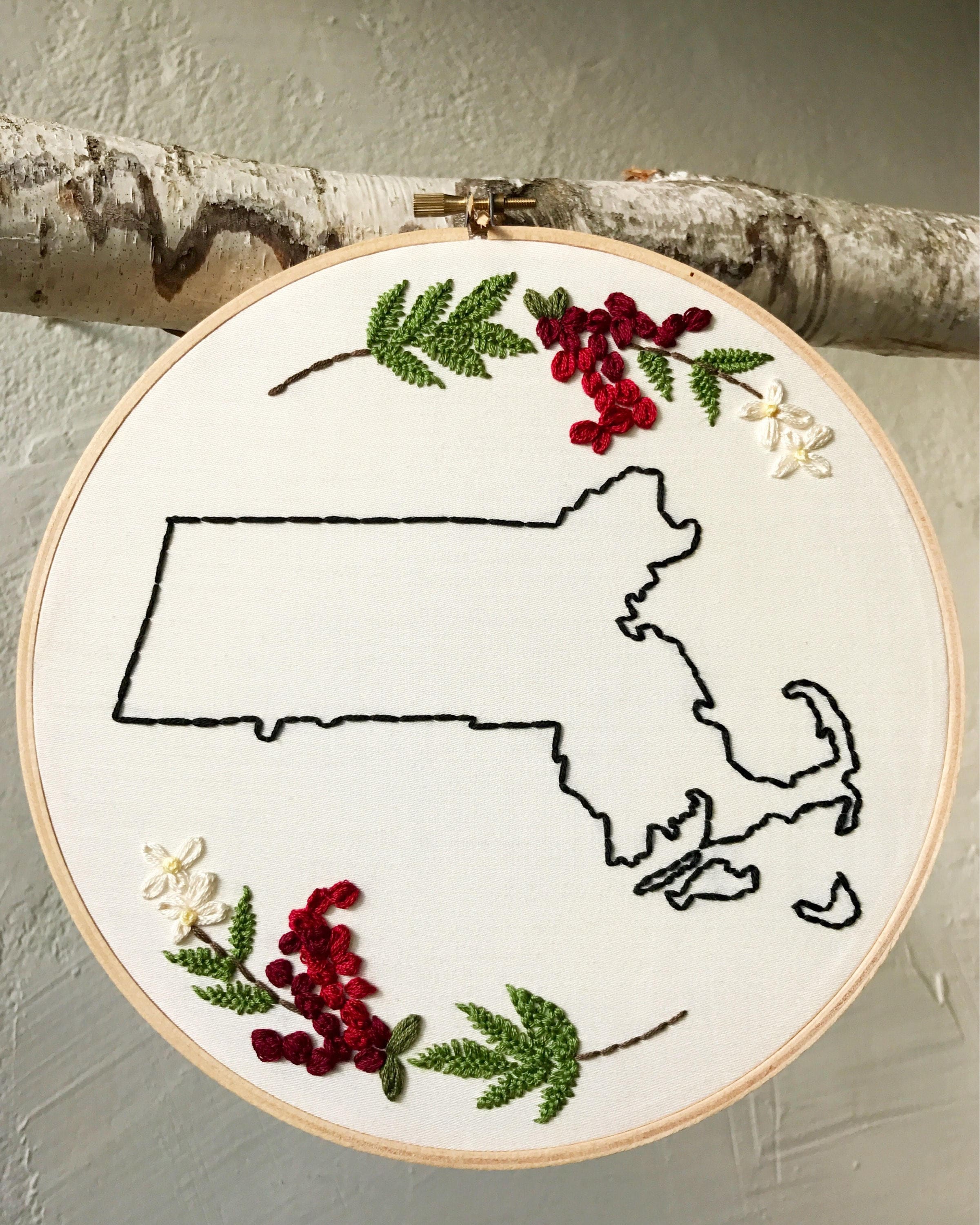 Contour dÉtat Broderie Florale Accrochage mural - Etsy Canada
