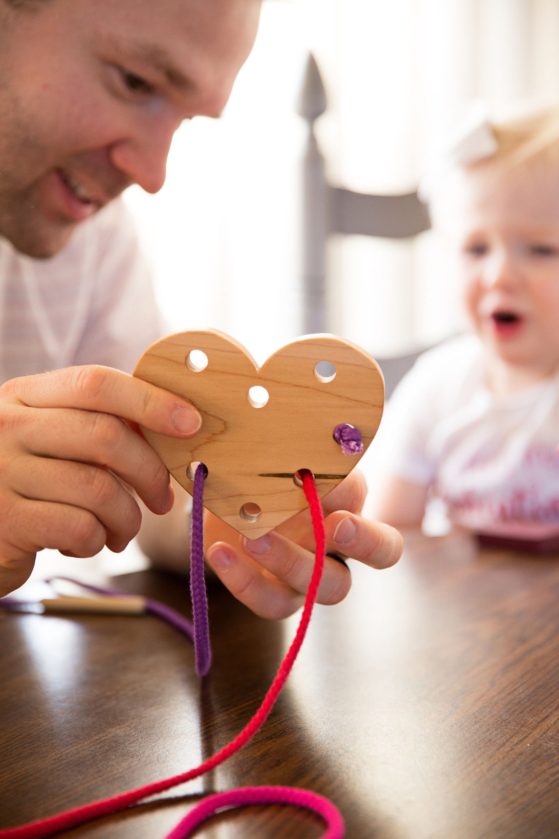 Wooden Lacing Toy Heart Lacing Card Valentines Gift for | Etsy