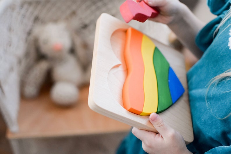 Rainbow Heart Puzzle Wooden Puzzle Gift for Kids | Etsy