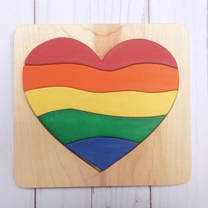 Rainbow Heart Puzzle, Wooden Puzzle, Gift for Kids, Montessori Material ...