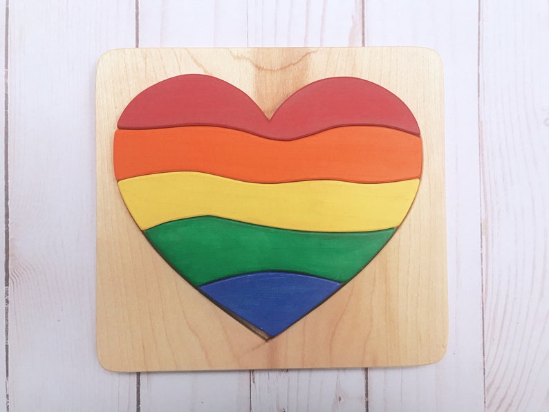Rainbow Heart Puzzle, Wooden Puzzle, Gift for Kids, Montessori Material ...