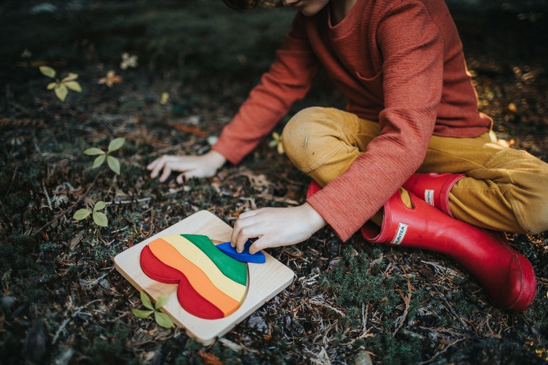 Rainbow Heart Puzzle, Wooden Puzzle, Gift for Kids, Montessori Material ...