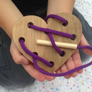 Wooden Lacing Toy, Heart Lacing Card, Valentines Gift for Kids ...