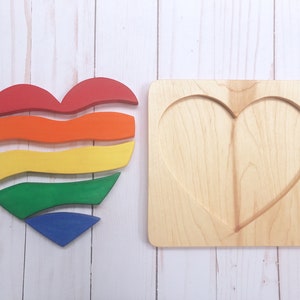 Rainbow Heart Puzzle, Wooden Puzzle, Gift for Kids, Montessori Material ...