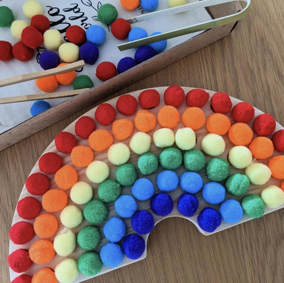 Rainbow Pom Pom Sorting Tray Earthy Colour Fine Motor Math Skill - Etsy