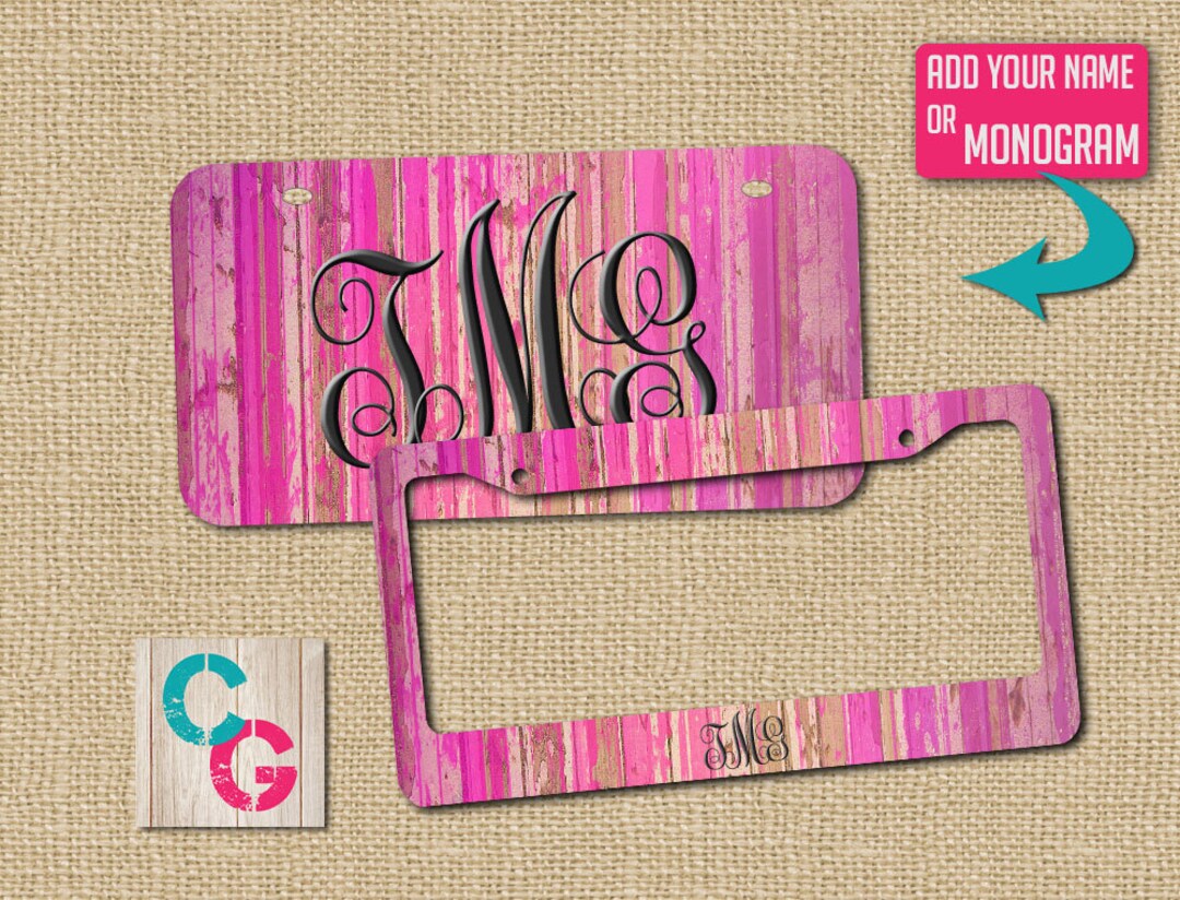 Pink License Plate, Pink License Frame, Custom License Plate, Monogram ...