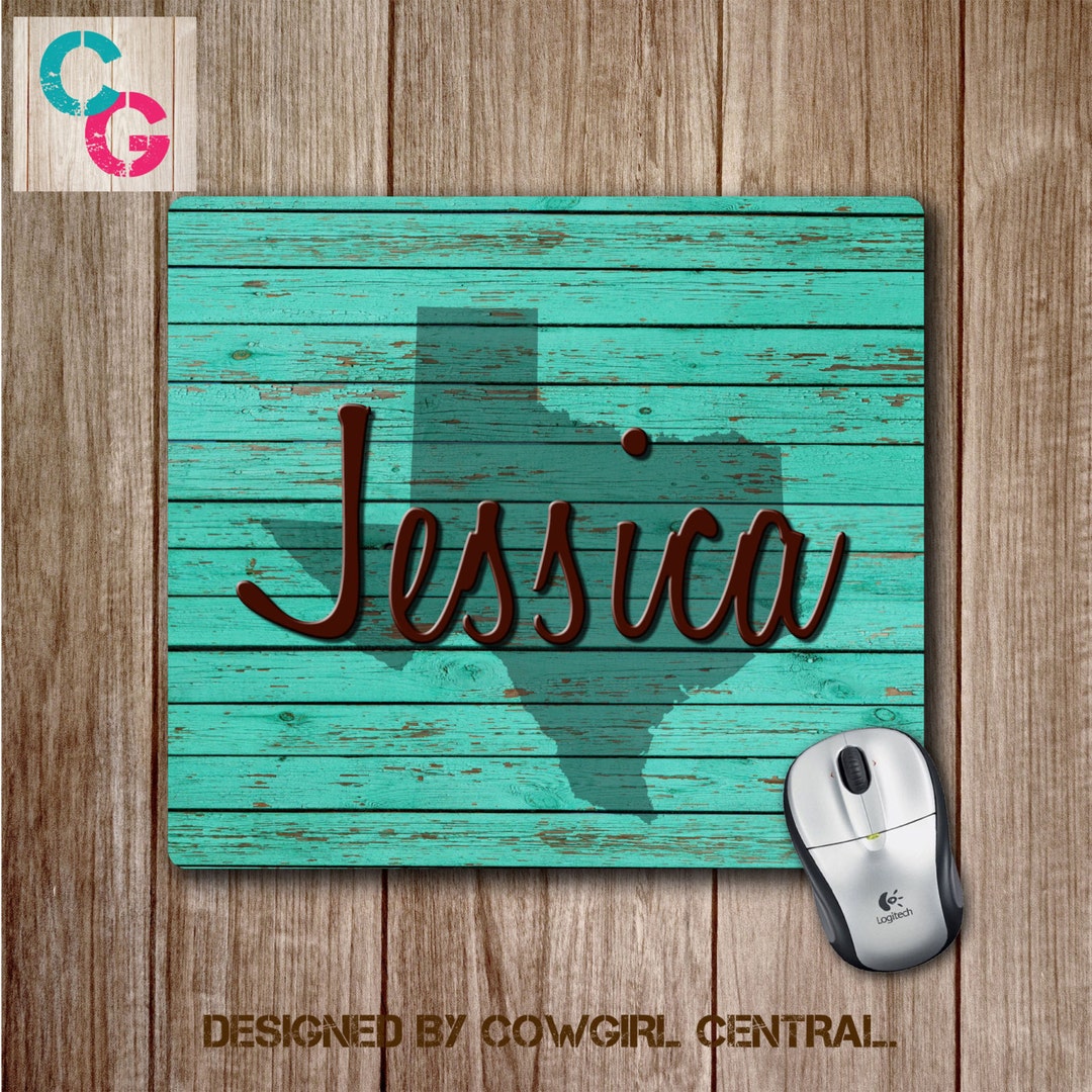 Texas Mouse Pad on Teal Wood Plank Background, Personalized Mouse Pad ...