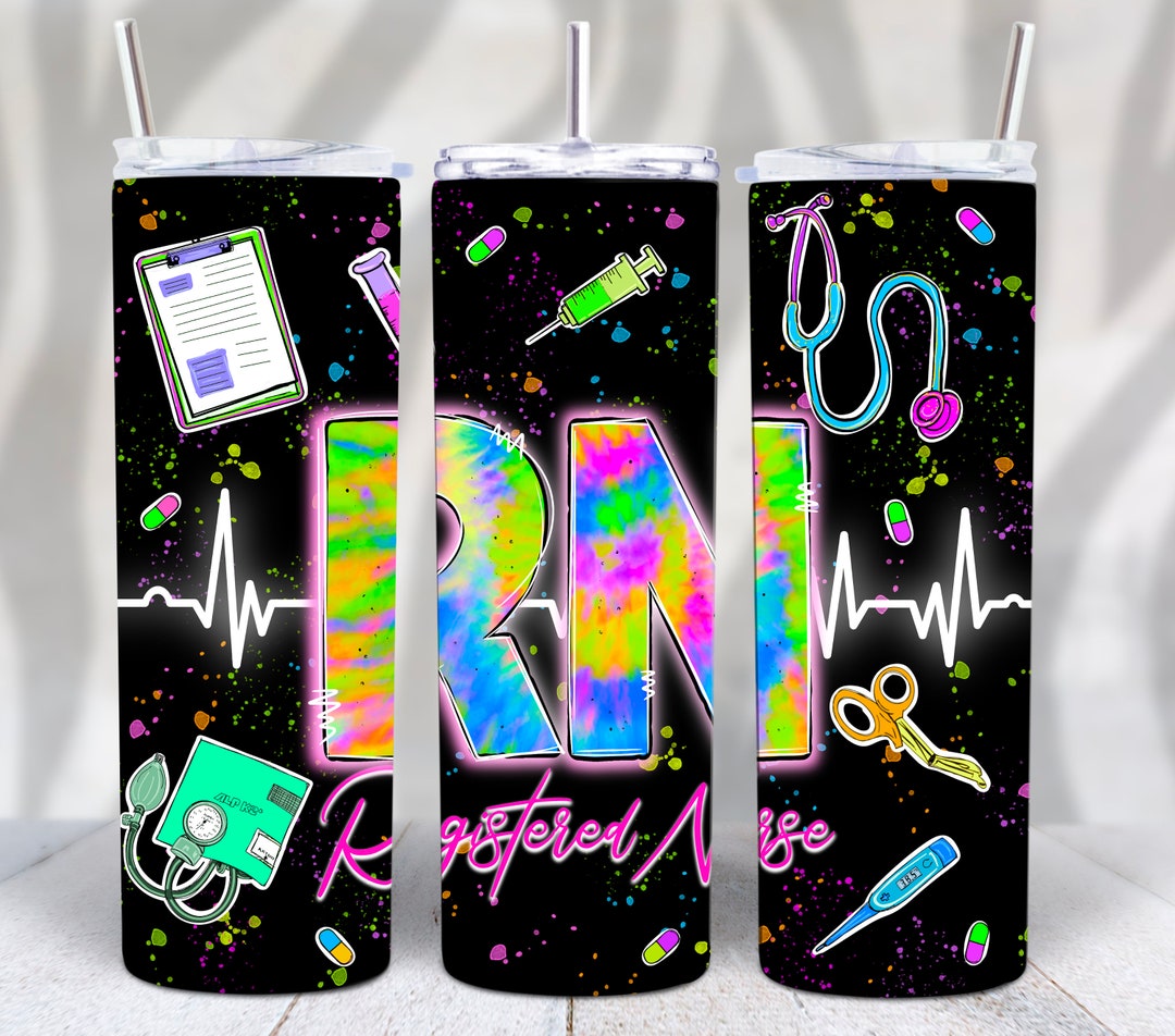 Neon Paint Splatter RN Nurse PNG File Skinny Tumbler Sublimation ...