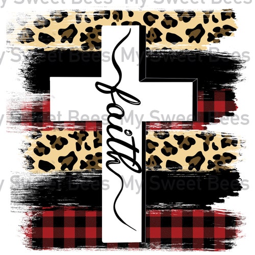 Faith Leopard Print Buffalo Check Brush Stroke Sublimation - Etsy