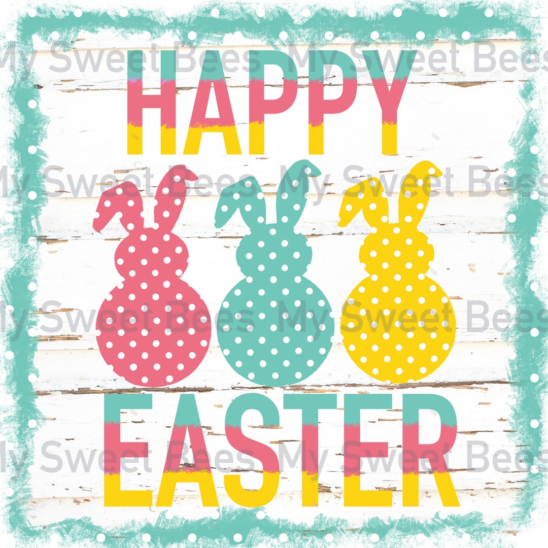 Happy Easter 3 Bunnies Polka Dot Easter Bunny Silhouette Sublimation ...