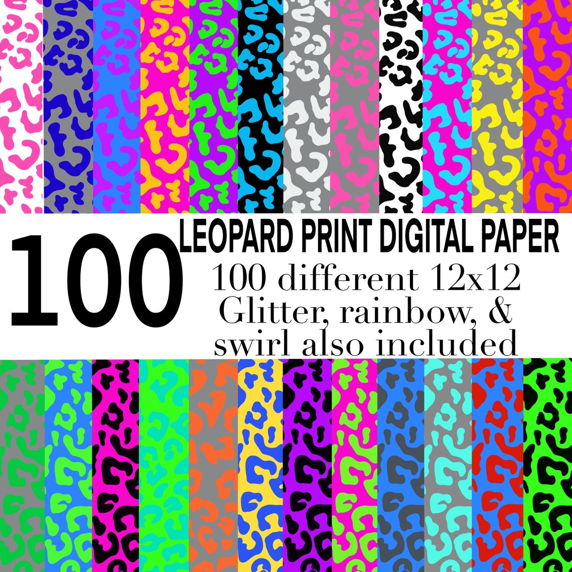 100 Leopard Print Digital Paper Multi Color Glitter Swirl - Etsy España